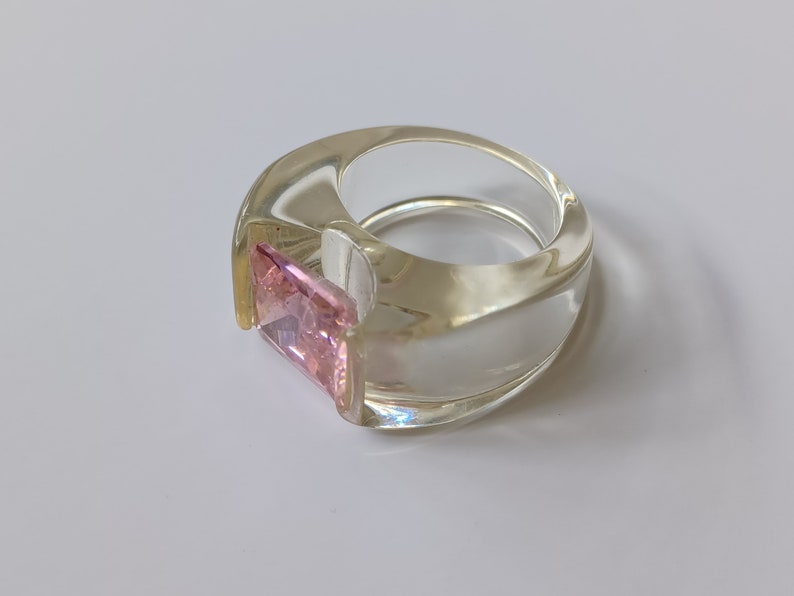 Vintage Clear Perspex Ring Set With Glittering Pink Gemstone - Etsy
