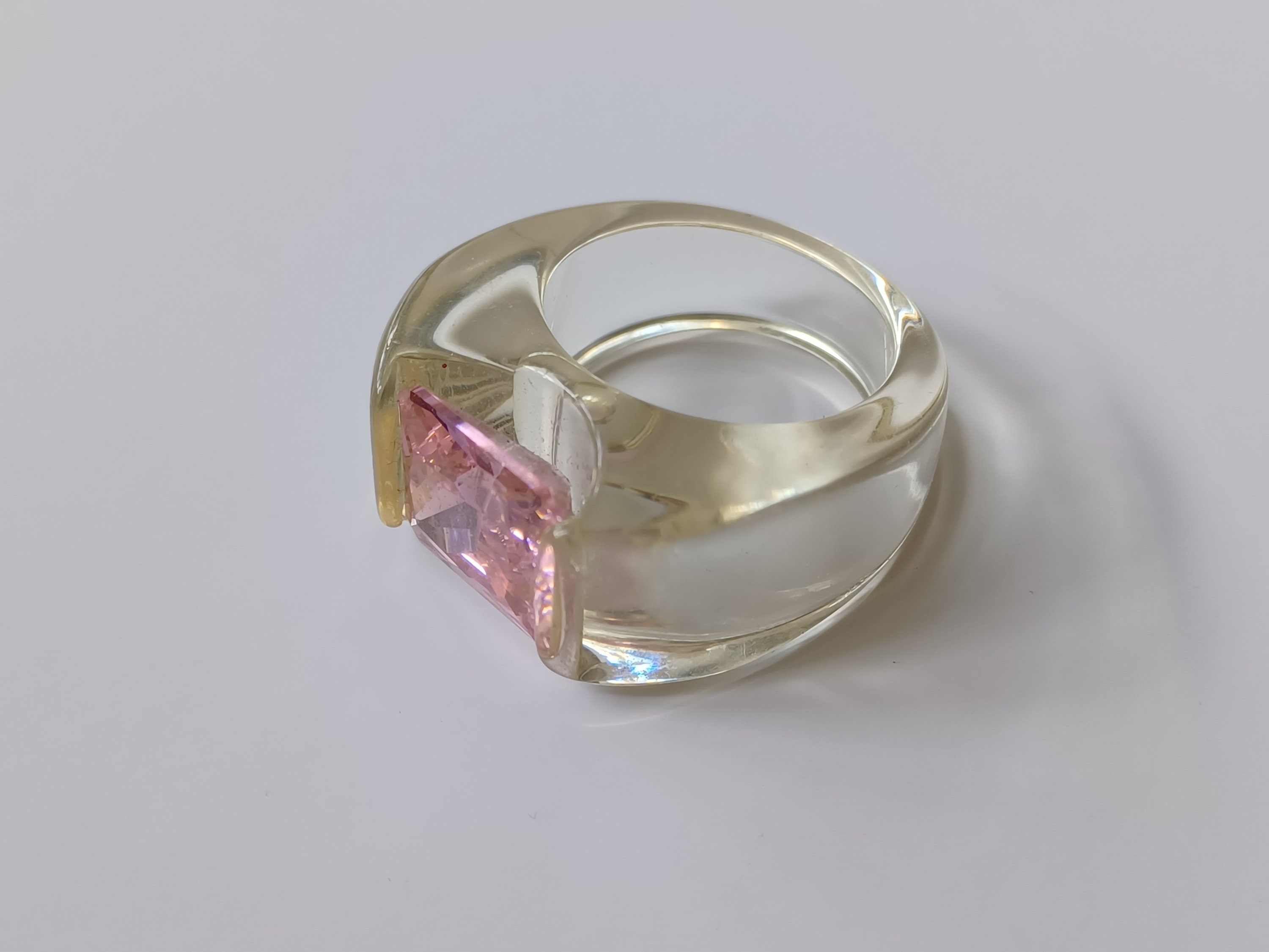 Vintage Clear Perspex Ring Set With Glittering Pink Gemstone - Etsy
