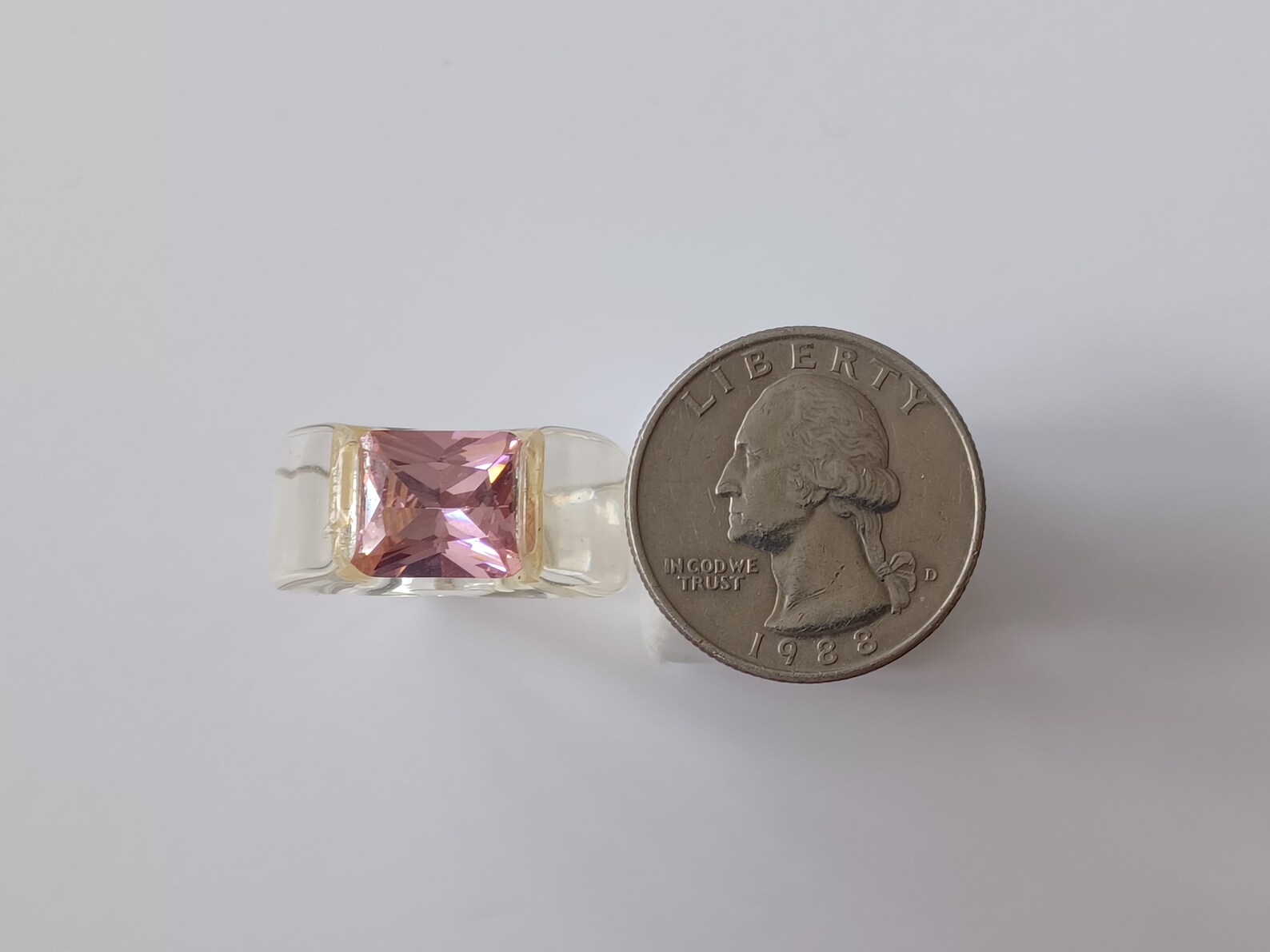 Vintage Clear Perspex Ring Set With Glittering Pink Gemstone - Etsy
