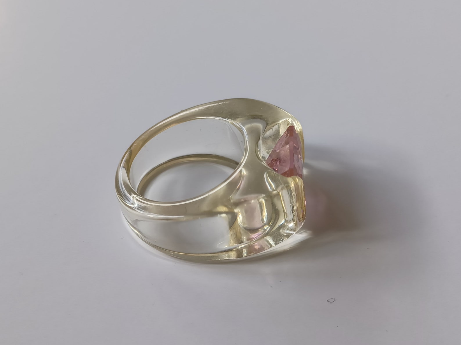 Vintage Clear Perspex Ring Set With Glittering Pink Gemstone - Etsy