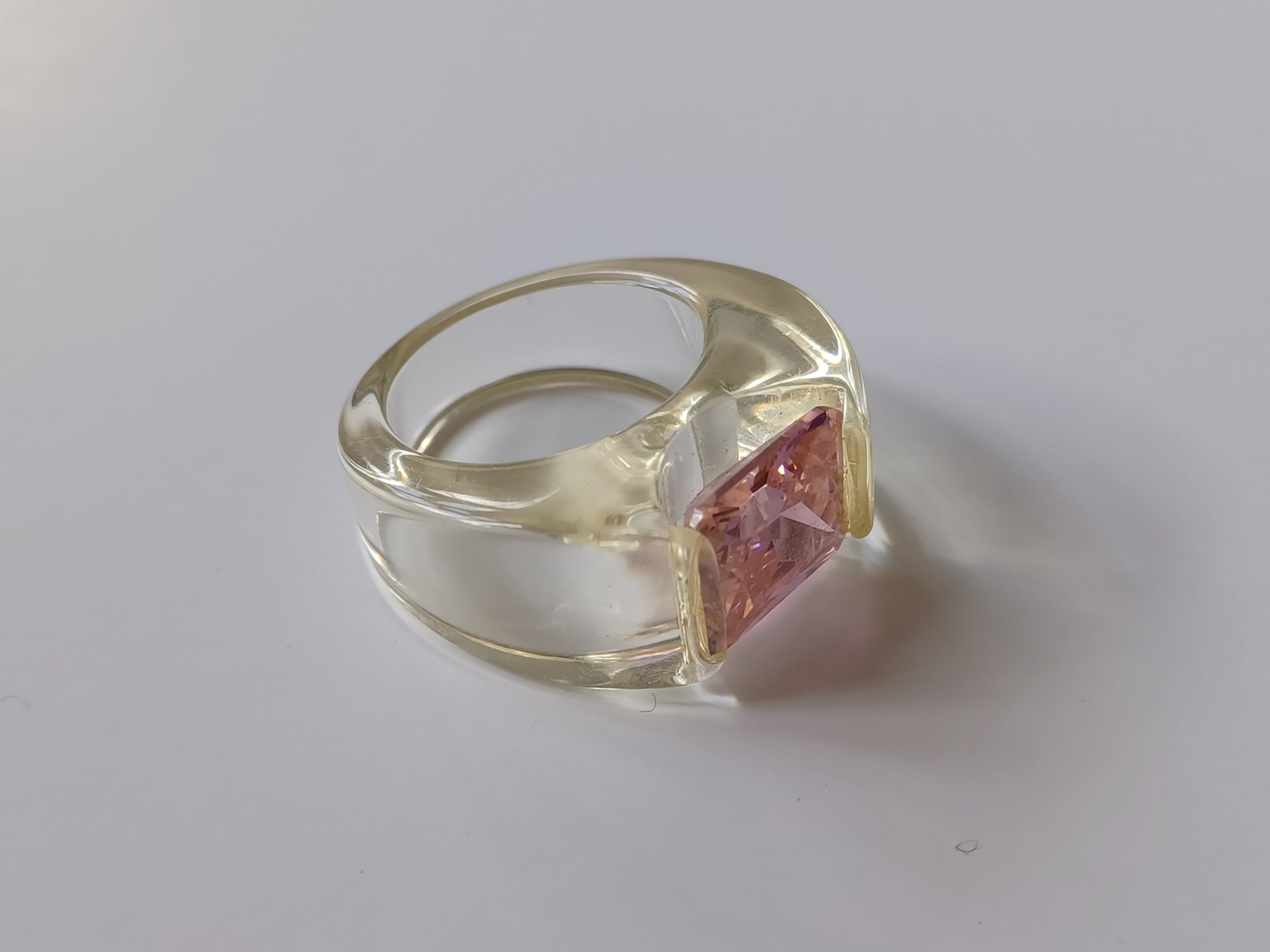 Vintage Clear Perspex Ring Set With Glittering Pink Gemstone - Etsy