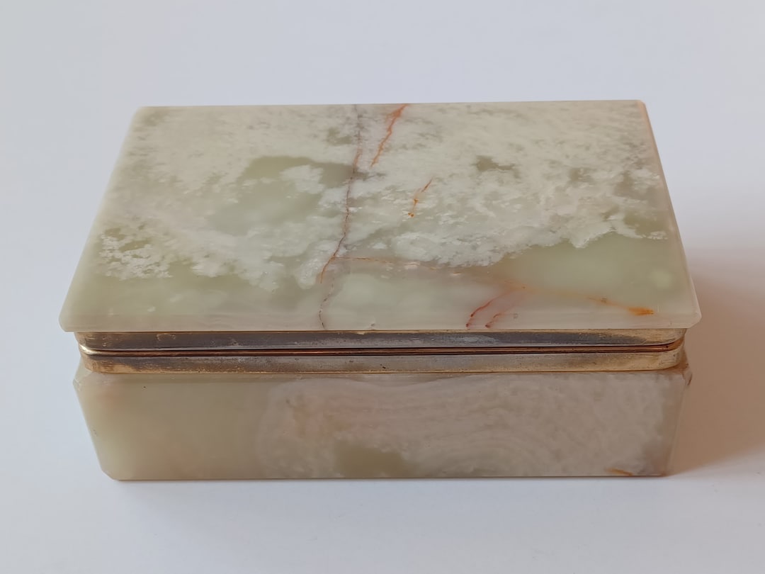 Pretty Sage Green Onyx Trinket Box With Gold Plated Brass Trim - Etsy
