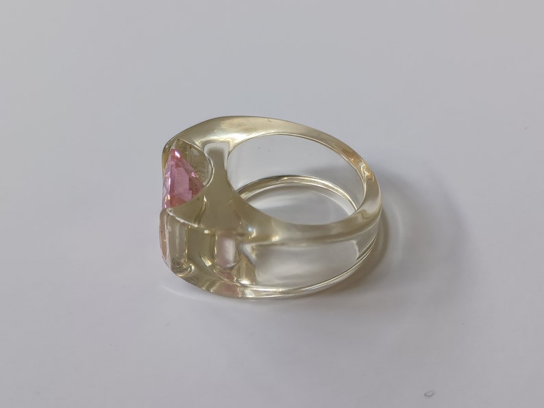 Vintage Clear Perspex Ring Set With Glittering Pink Gemstone - Etsy