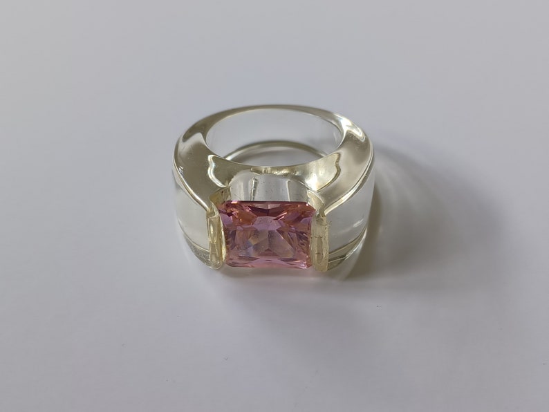 Vintage Clear Perspex Ring Set With Glittering Pink Gemstone - Etsy