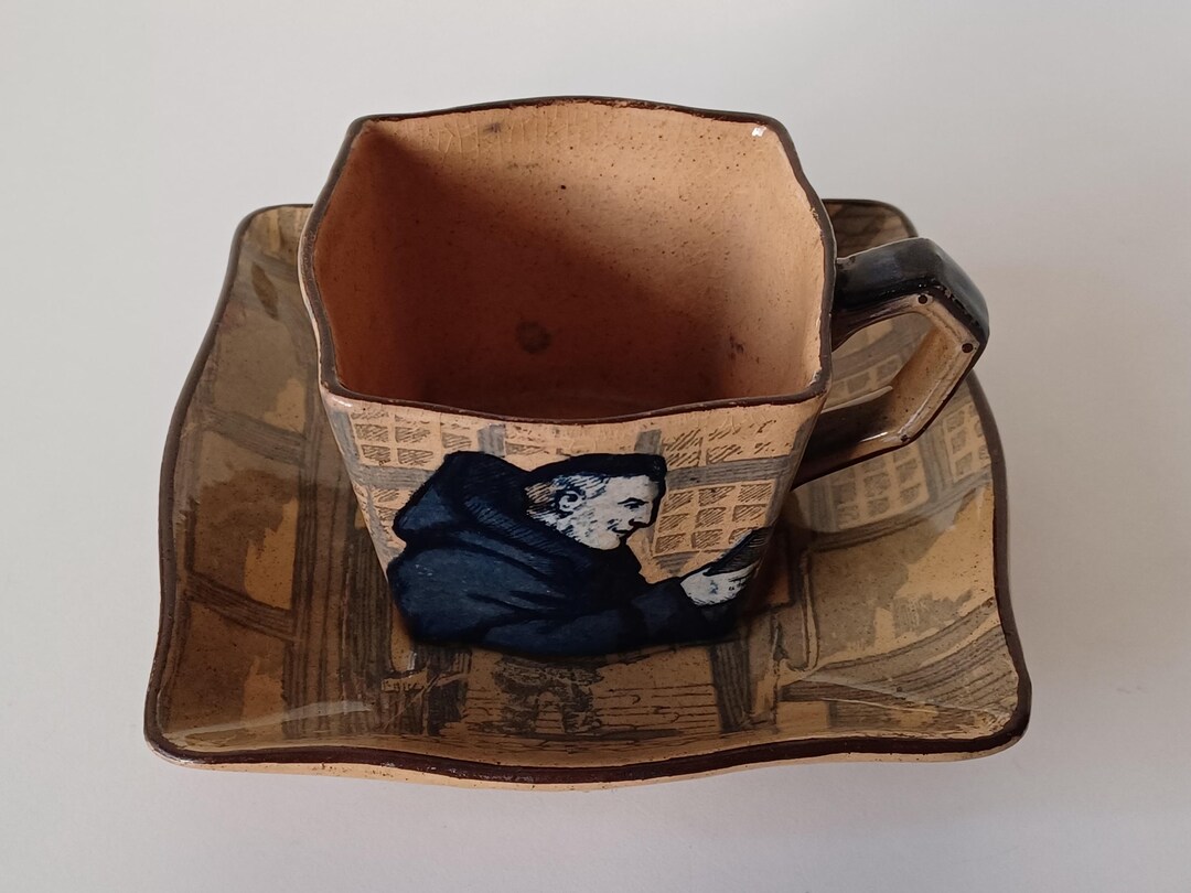 Rare Antique Royal Doulton Square 'monks in the Cellar' Cup and Saucer ...