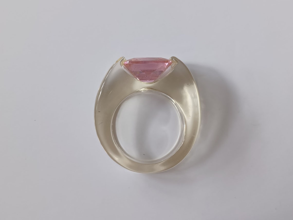 Vintage Clear Perspex Ring Set With Glittering Pink Gemstone - Etsy