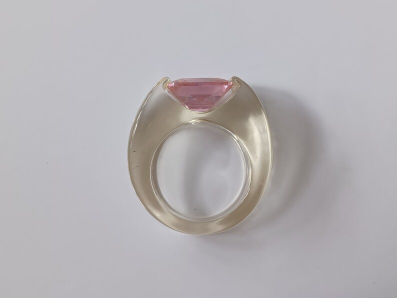 Vintage Clear Perspex Ring Set With Glittering Pink Gemstone - Etsy