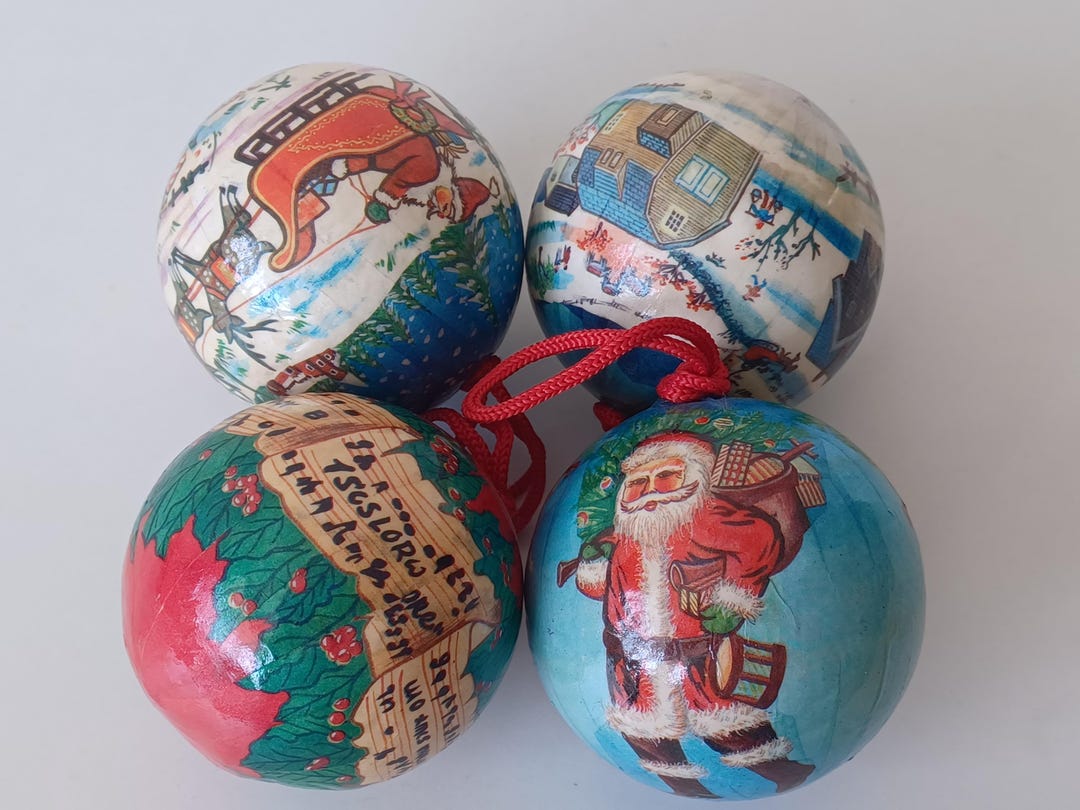 Vintage Paper Mache Christmas Tree Baubles set of 4 - Etsy