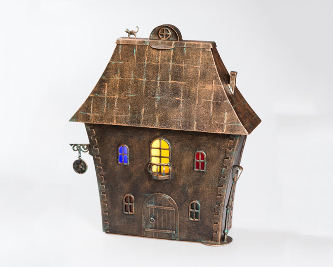 Handmade Forged Mailbox Bronze Color LED Lighting Colored - Etsy
