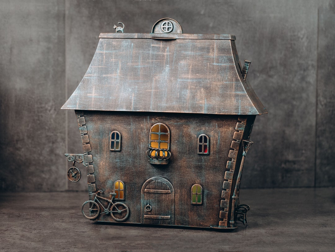 Large Handmade Mailbox, Bronze Color, LED Lighting, Colored Windows ...