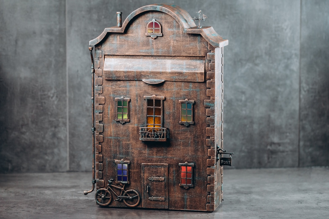 Handmade Mailbox, Bronze Color, LED Lighting, Colored Windows, Has a ...