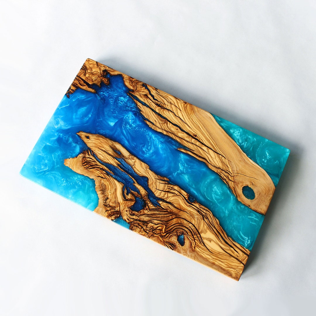 Custom Made Olive Wood and Resin Serving Board, 5th Anniversary Gift ...