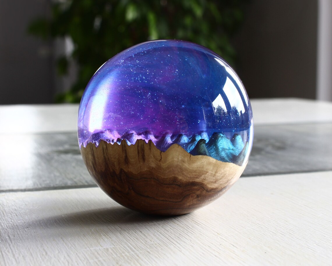 Galaxy Resin Paperweight Resin and Wood Hybrid Sphere Resin | Etsy