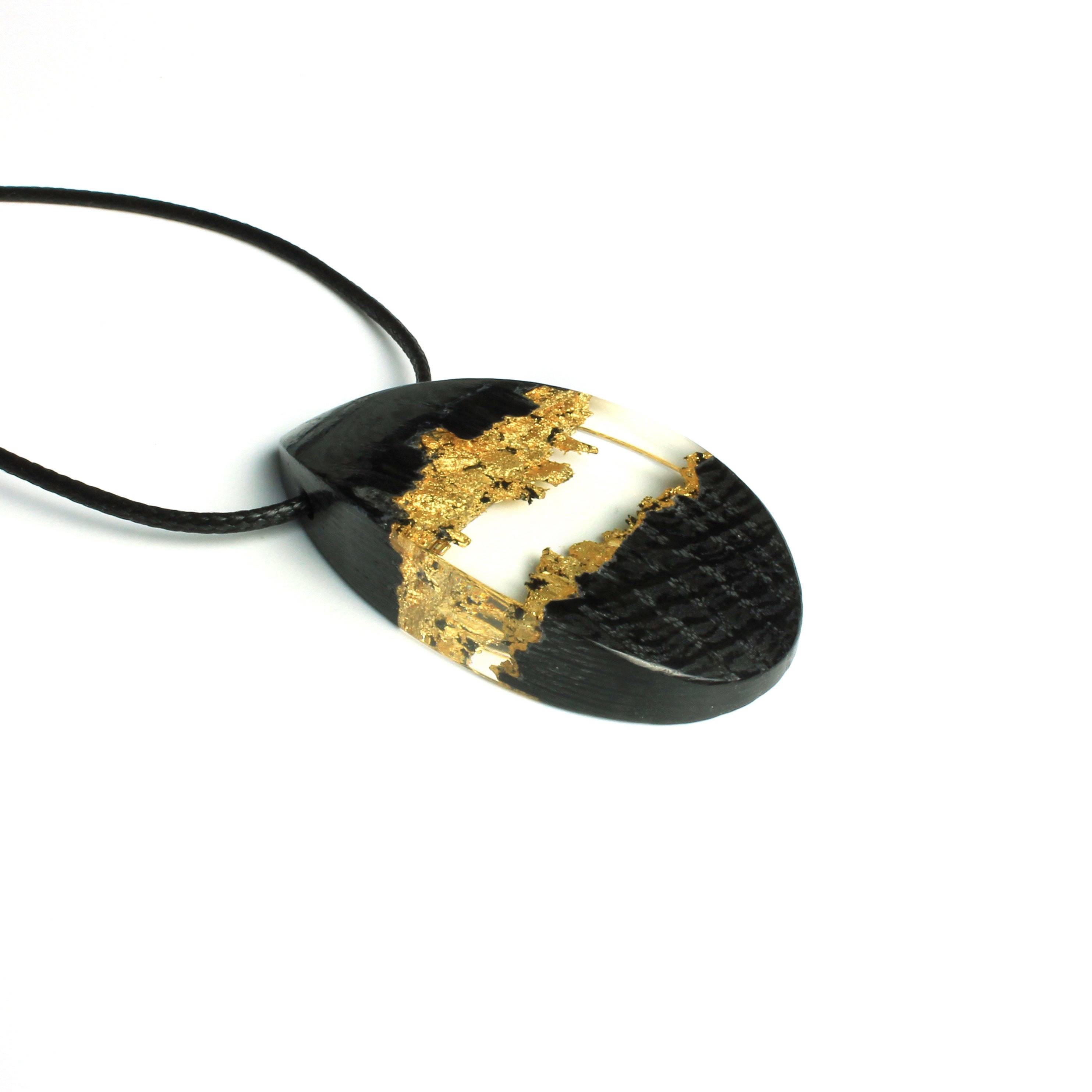 Black and Gold Wooden Necklace for Her Natural Wood Jewelry - Etsy