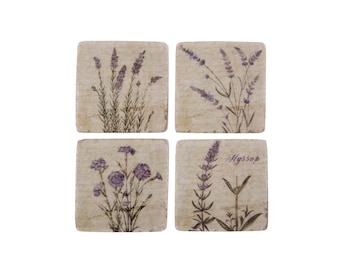 Set 4 French Shabby Chic Ceramic Tile Coasters in a Green Fern Design ...