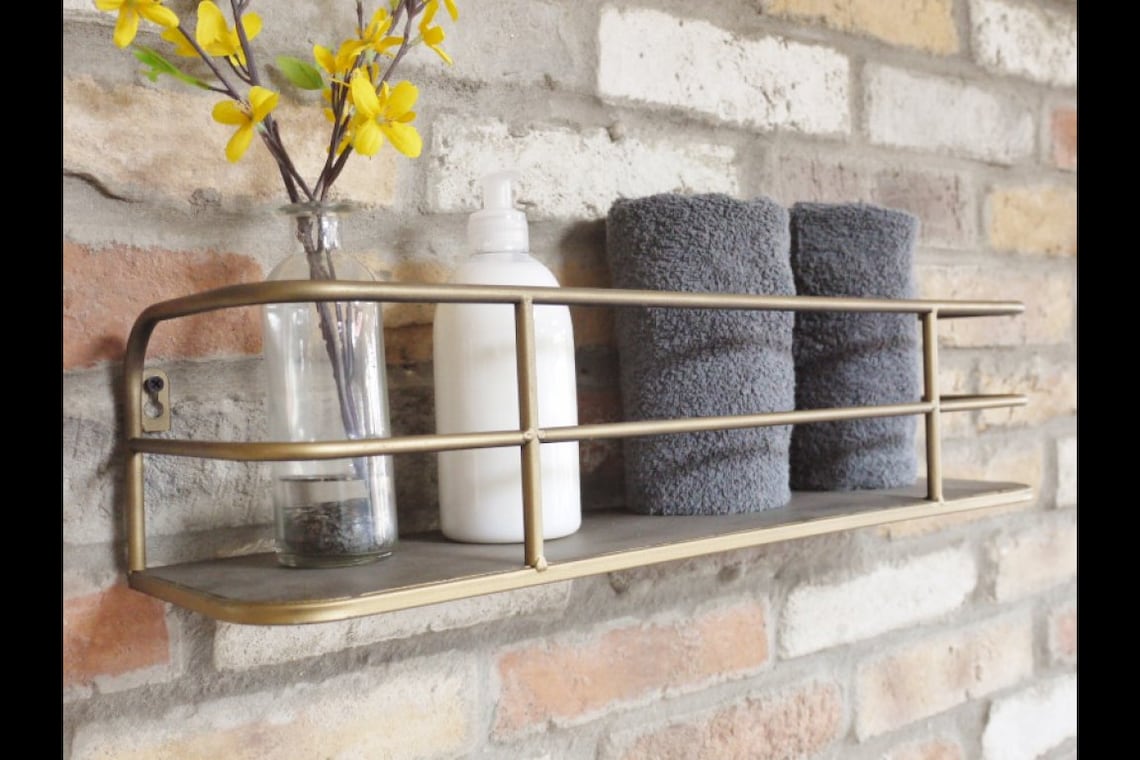 Industrial Retro Style Shelf with Gold Distressed Metal Finish | Etsy