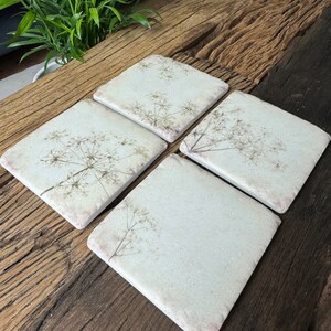 Set 4 French Shabby Chic Ceramic Tile Coasters White Gypsophila Floral ...