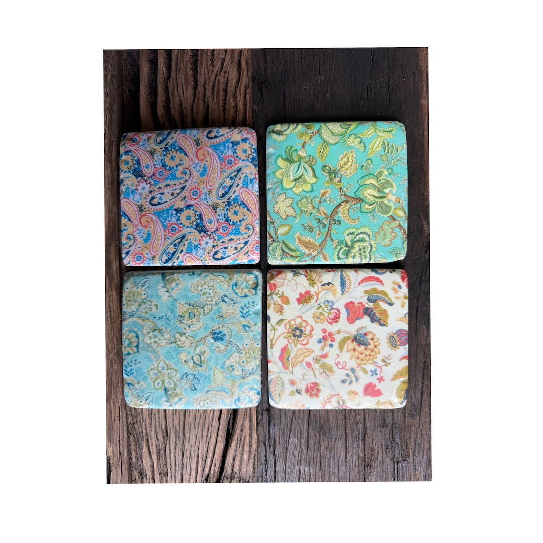 Set 4 French Shabby Chic Ceramic Tile Coasters in an Edwardian Design ...