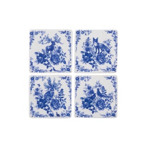 Set 4 French Shabby Chic Ceramic Tile Coasters Blue and White Delft ...