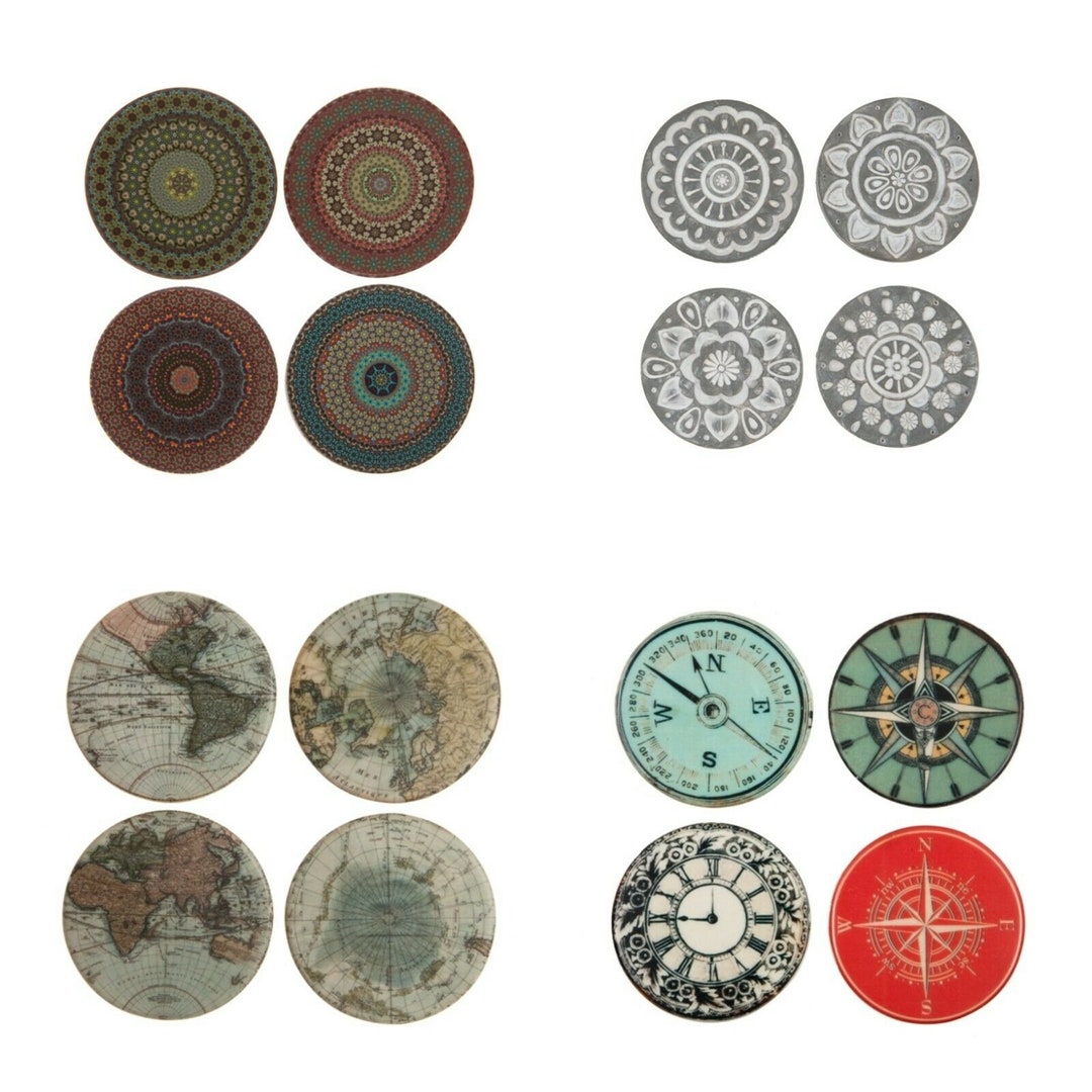 Round Ceramic / Slate Coasters Set of 4 Shabby Chic Various Designs ...