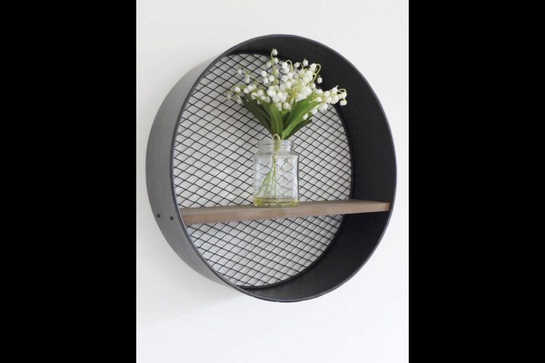 Retro Industrial Metal Wall-mounted Circular/round Wooden Shelf With ...