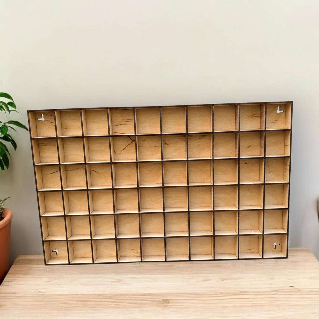 60 Compartment Wooden Display Shelf - 2.6x2.5 - Trinket Shelf - Curio ...