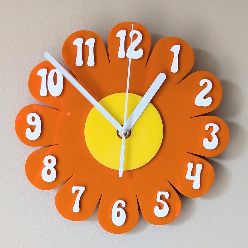 Mini Retro Daisy Wall Clock -funky Wall Clock - Orange and White - Etsy