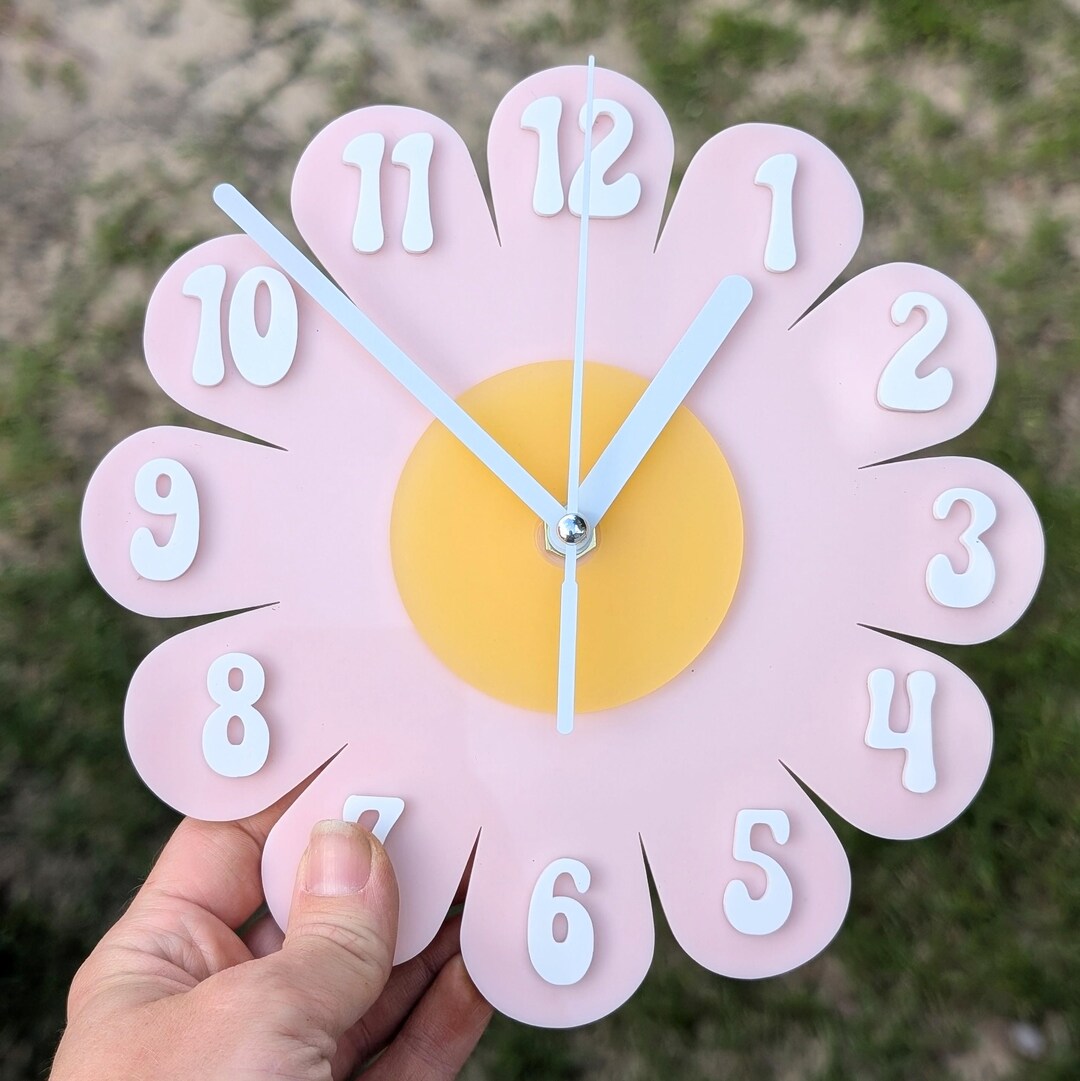 Mini Retro Daisy Wall Clock -funky Wall Clock - Pastel Pink and White ...