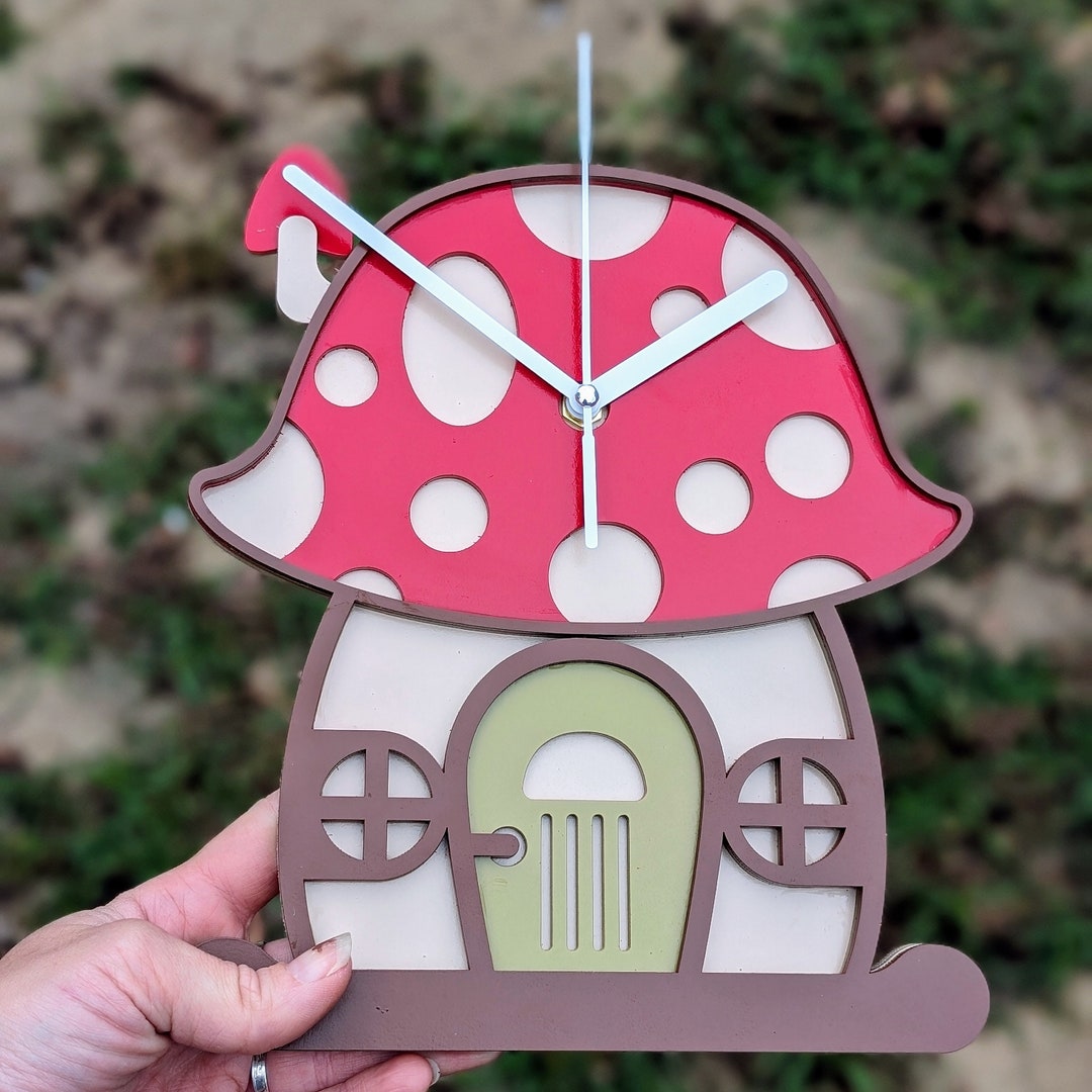 Mushroom House Clock Fairy Tale Clock Nursery Clock Cottage Core Decor ...