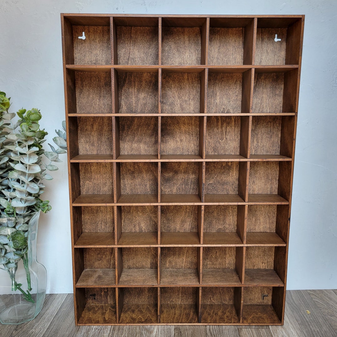35 Compartment Wooden Display Shelf- 3.25x3.25 - Trinket Shelf - Curio ...