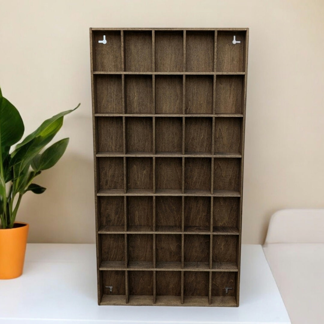 35 Compartment Wooden Display Shelf - 3.5x2.5 - Trinket Shelf - Curio ...