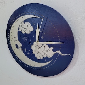 Celestial Moon Face Painted Clock - Kitchen Clock - Funky Clock - Retro ...