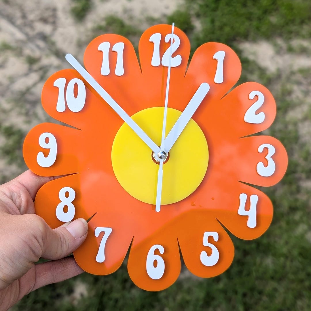 Mini Retro Daisy Wall Clock -funky Wall Clock - Orange and White - Etsy