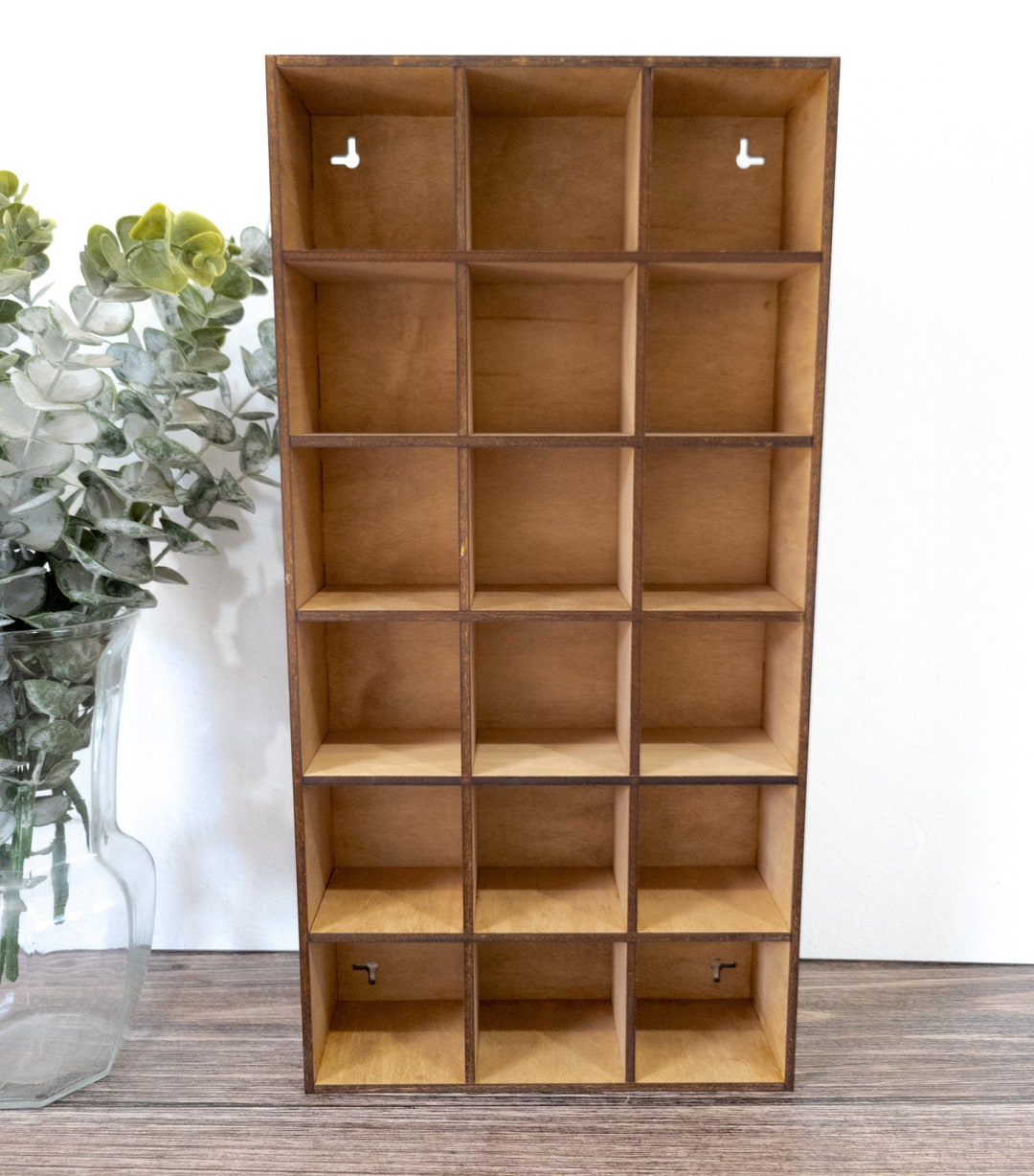 3x3 18 Compartment Wooden Display Shelf - Trinket Shelf - Curio Cabinet ...