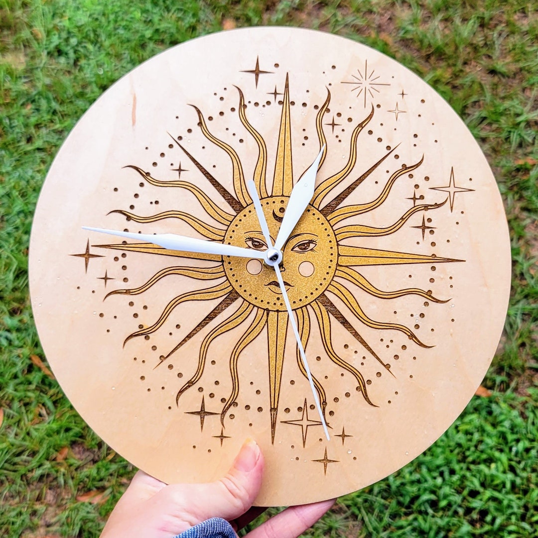 Celestial Sun Face Painted Clock Kitchen Clock Funky Clock Retro Clock ...
