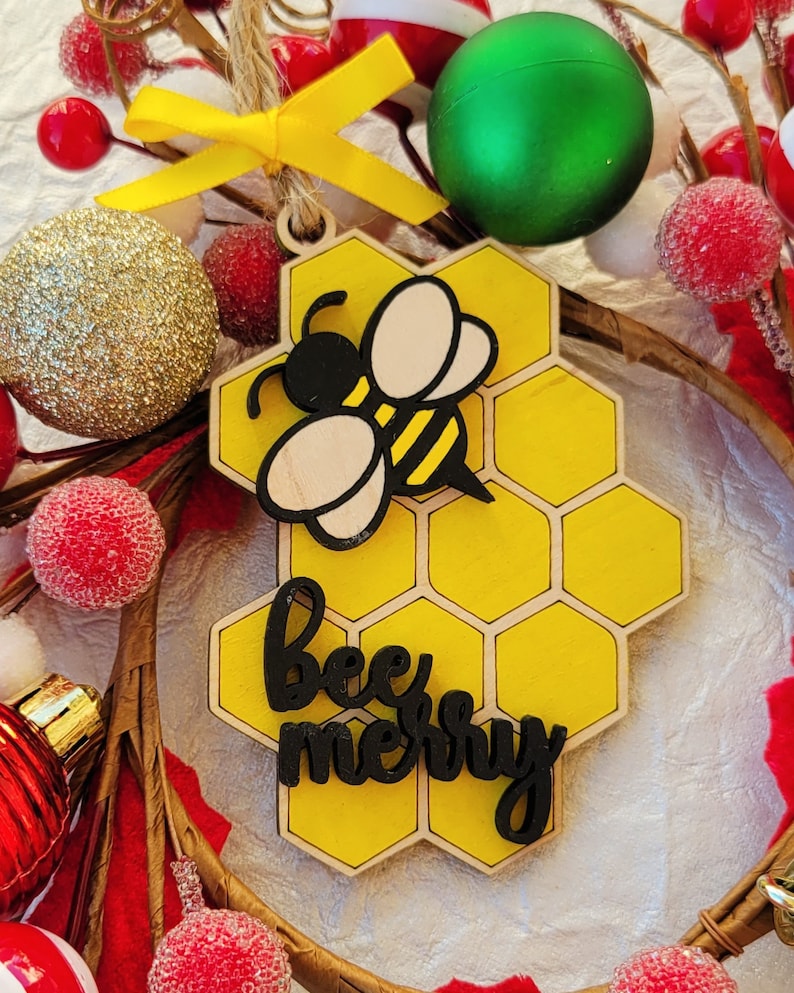Bee Merry Honey Bee Christmas Ornament Honey Comb Ornament - Etsy UK