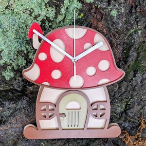 Mushroom House Clock Fairy Tale Clock Nursery Clock Cottage Core Decor ...