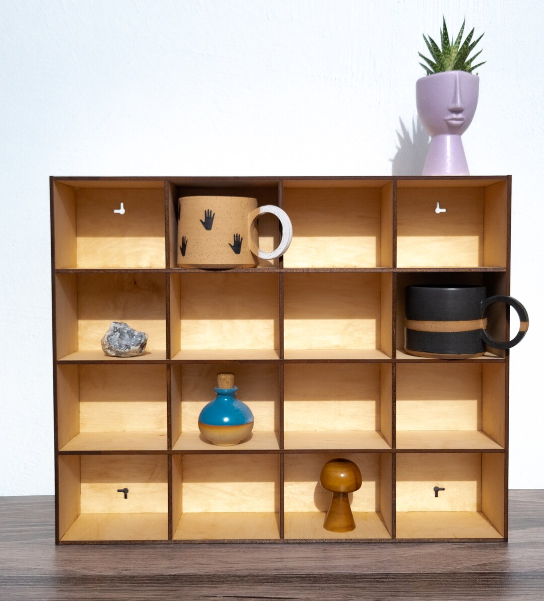 16 Compartment Wooden Display Shelf Trinket Shelf Curio Cabinet Knick ...