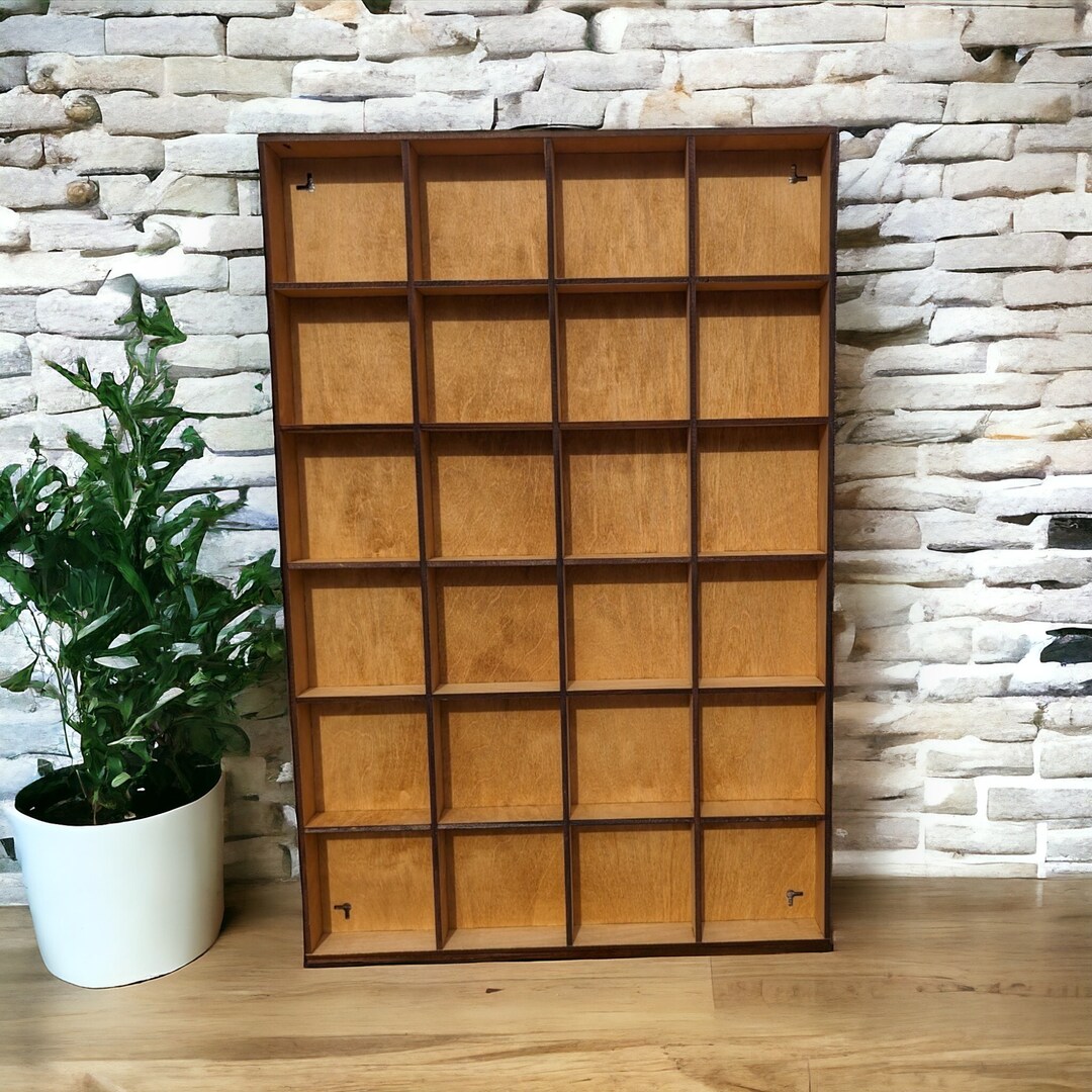 24 Compartment Wooden Display Shelf Trinket Shelf Curio Cabinet Knick ...