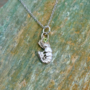 Silver Shrimp Pendant With Real Green Peridot Crystal Eye, Solid ...