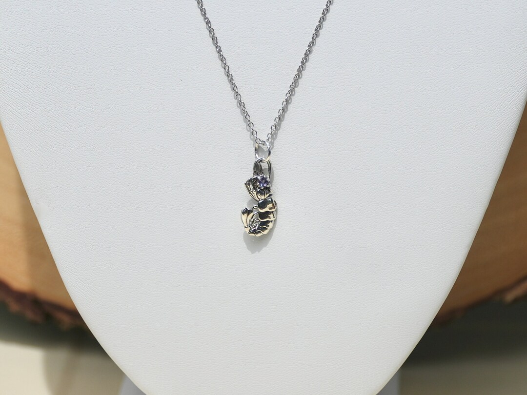 Silver Shrimp Pendant With Real Tanzanite Crystal Eye - Solid Sterling ...