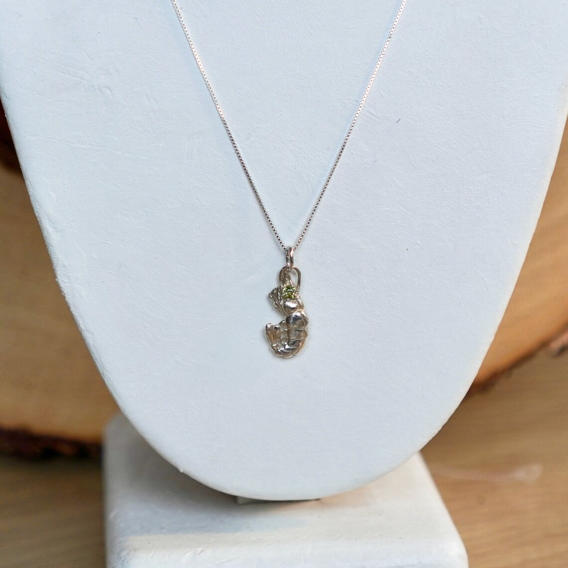 Silver Shrimp Pendant With Real Green Peridot Crystal Eye, Solid ...
