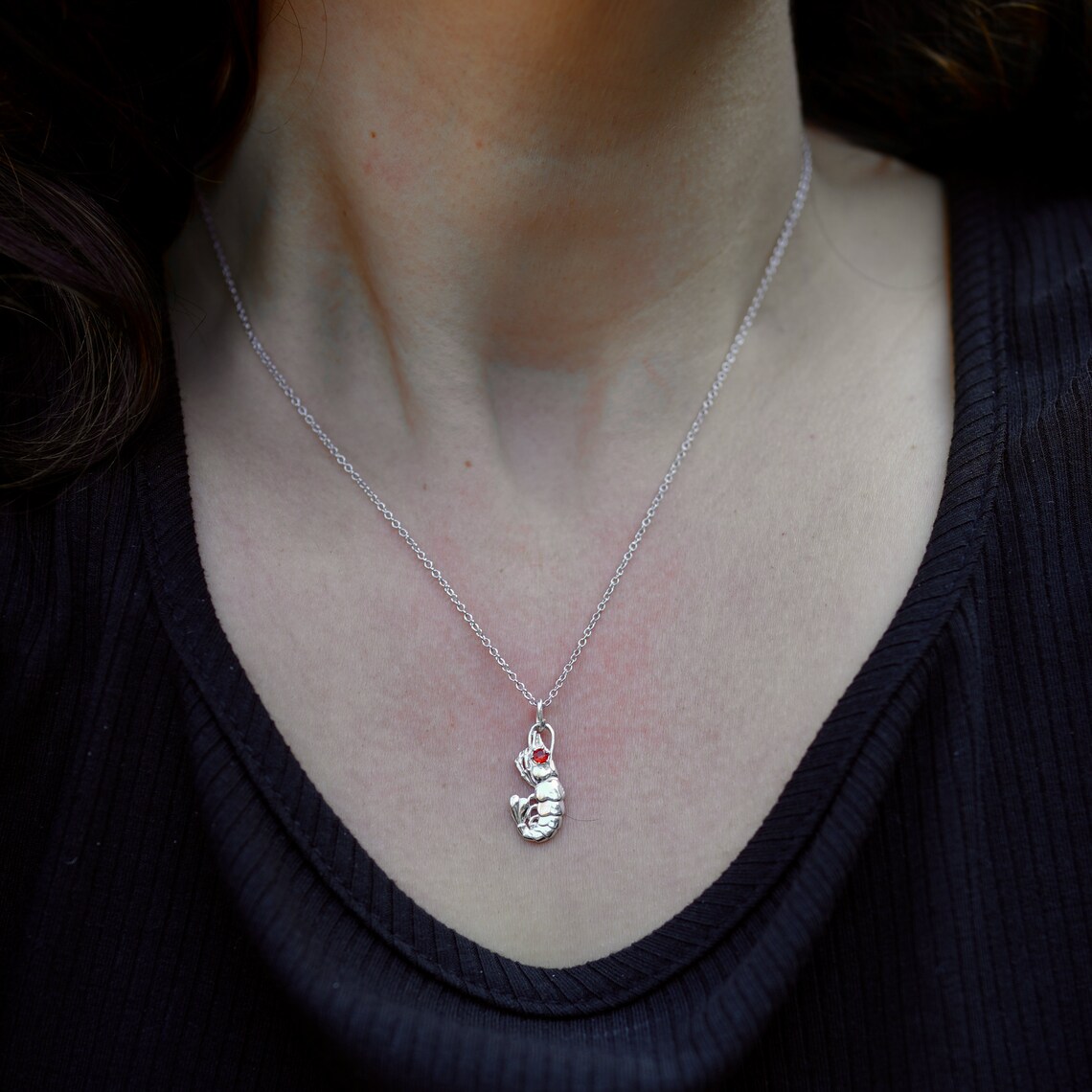 Silver Shrimp Pendant With Real Green Peridot Crystal Eye, Solid ...