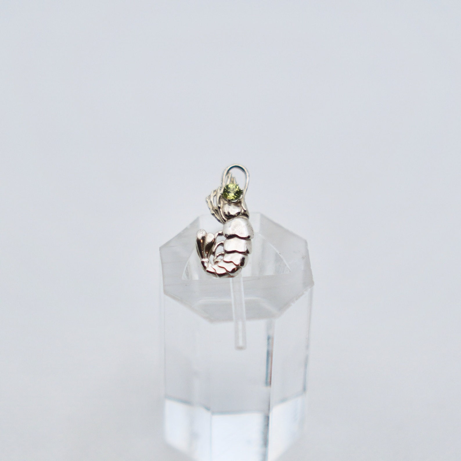 Silver Shrimp Pendant With Real Green Peridot Crystal Eye, Solid ...