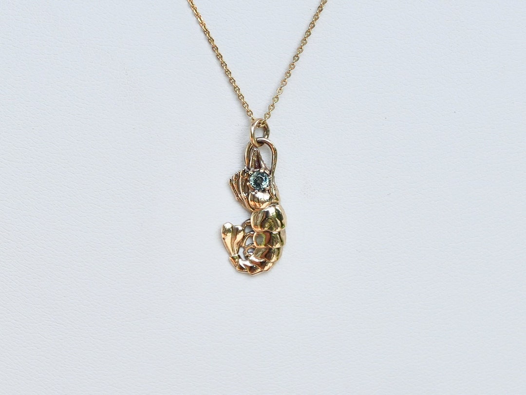 10K Gold Shrimp Pendant With Real Green and Blue Bicolour Sapphire ...