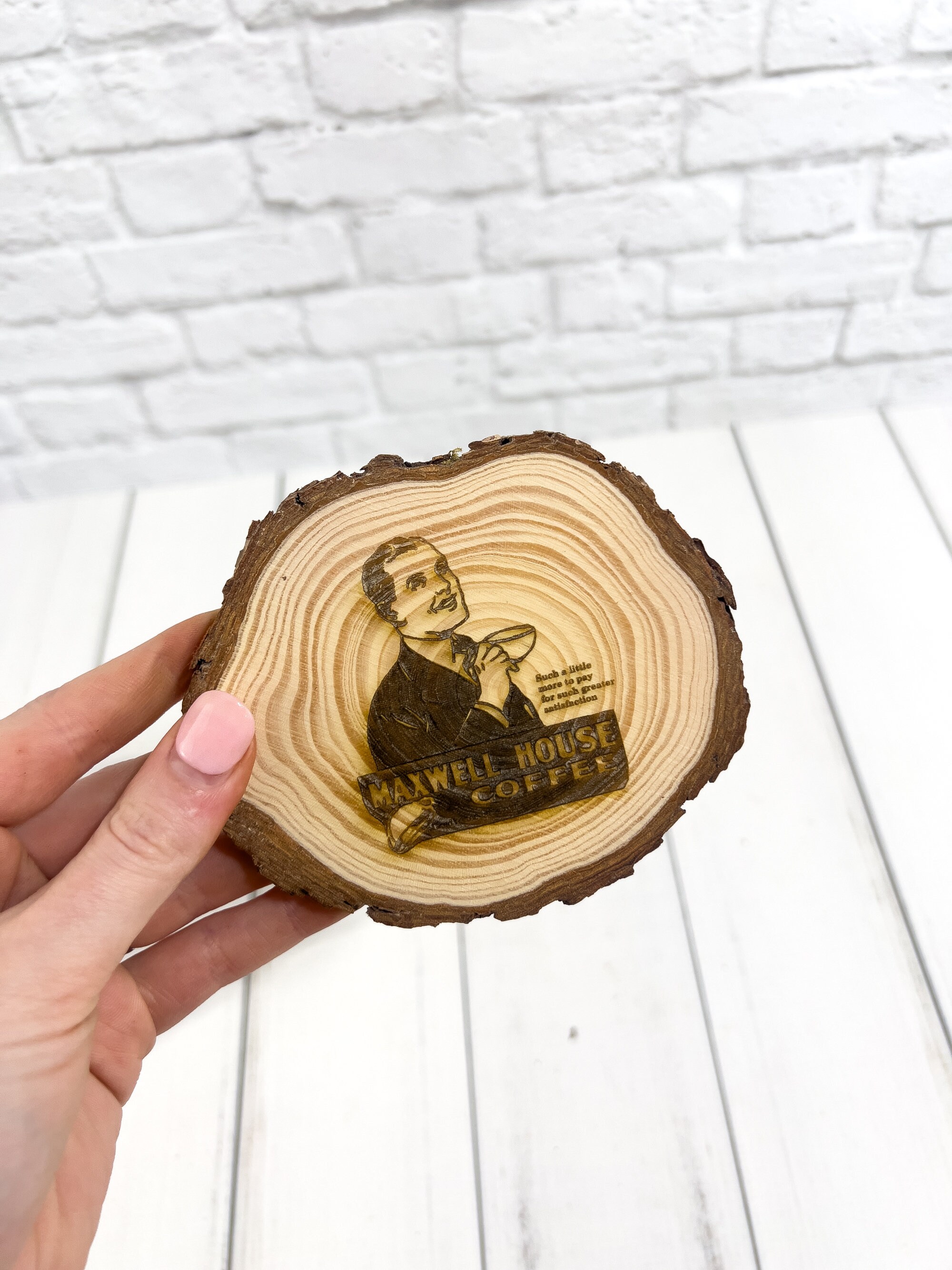 Coffee Themed Wood Coaster Set Coffee Lover Gift Wood Log - Etsy