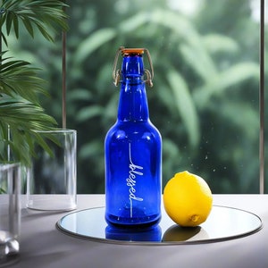 Personalized Blue Glass Water Bottle – Eco-friendly, Leak-proof - Etsy