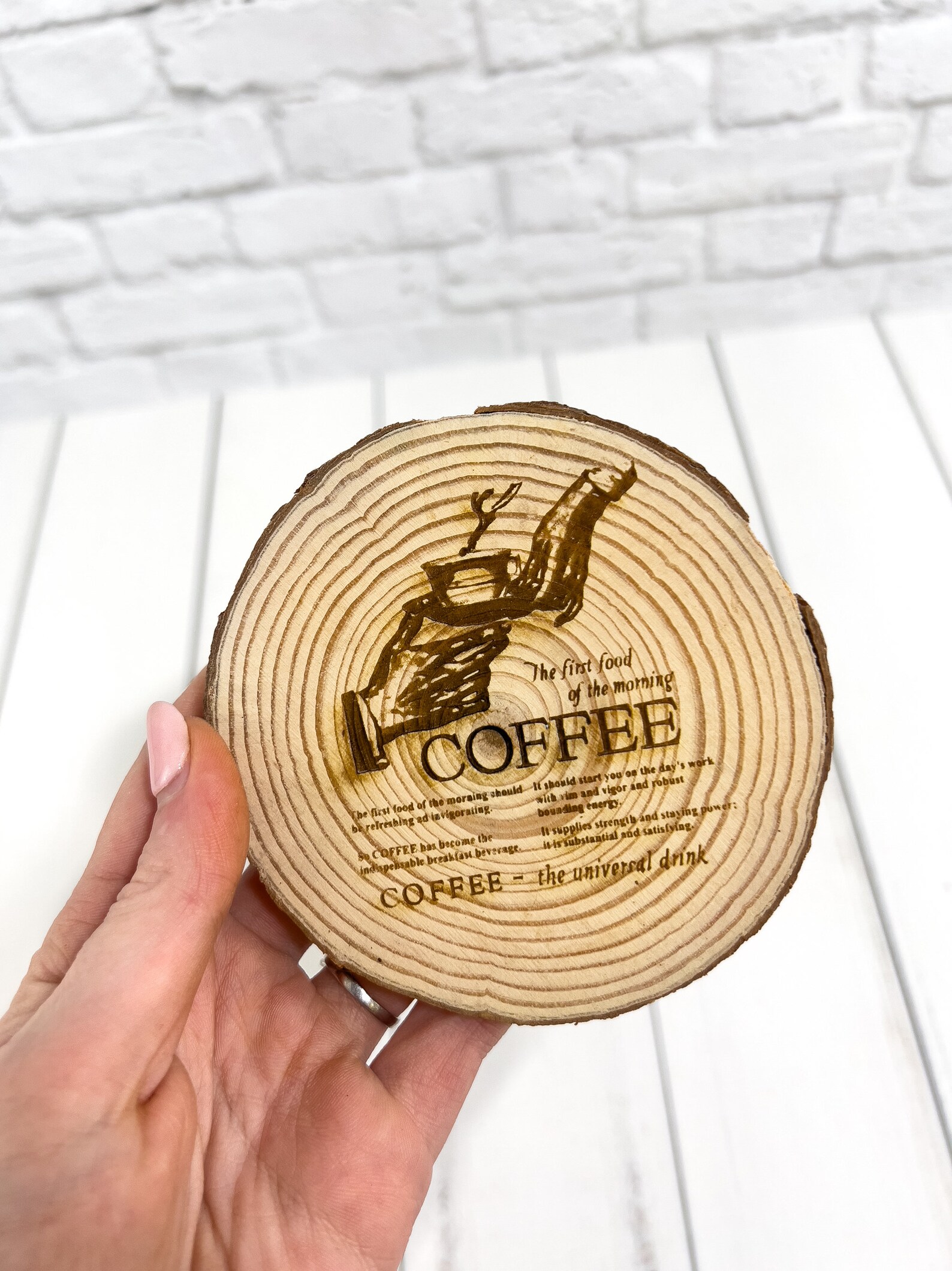 Coffee Themed Wood Coaster Set Coffee Lover Gift Wood Log - Etsy