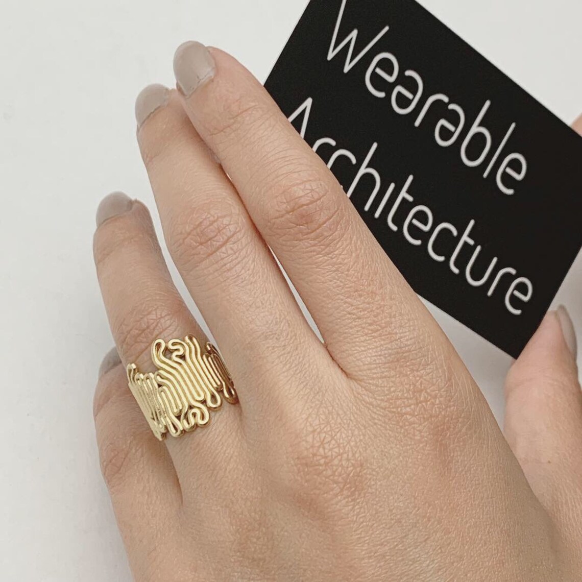 3D Printed Squiggle Ring, Black Rhodium Architectural Jewelry - Etsy
