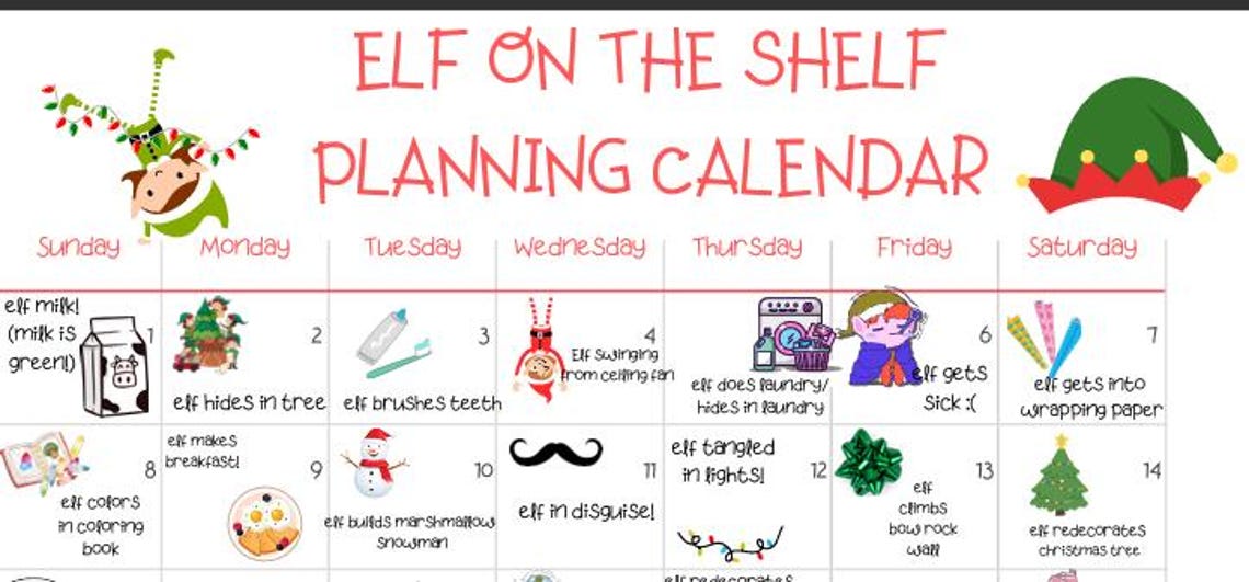 Elf on the Shelf Planning Calendar - Etsy